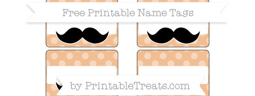 Pastel Orange Dotted Pattern Mustache Name Tags — Printable Treats.com