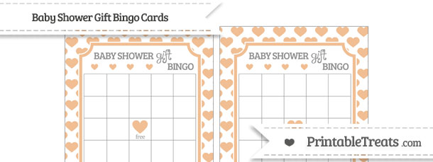 Pastel Orange Heart Pattern Baby Shower Gift Bingo Cards — Printable ...