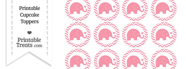 Pastel Pink Baby Elephant Chevron Cupcake Toppers — Printable Treats.com