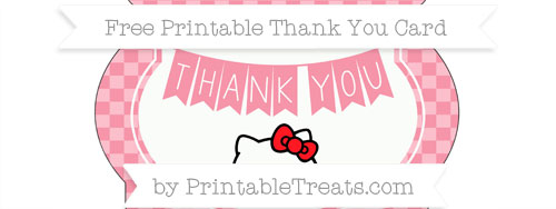 Pastel Pink Checker Pattern Hello Kitty Thank You Card — Printable ...