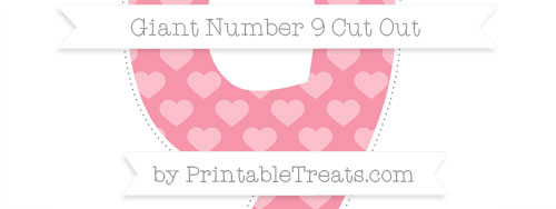 Pastel Pink Heart Pattern Giant Number 9 Cut Out — Printable Treats.com