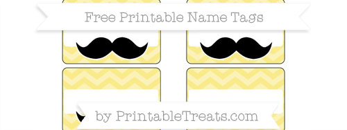 Pastel Yellow Chevron Mustache Name Tags — Printable Treats.com