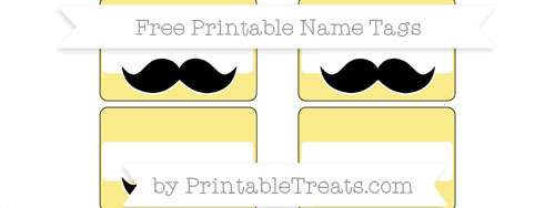 Pastel Yellow Mustache Name Tags — Printable Treats.com