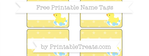 Free Pastel Yellow Star Pattern Baby Duck Name Tags — Printable Treats.com