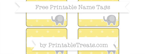 Free Pastel Yellow Star Pattern Elephant Name Tags — Printable Treats.com