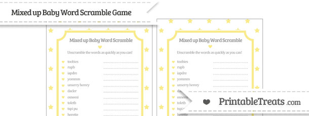 Pastel Yellow Star Pattern Mixed Up Baby Word Scramble Game — Printable ...
