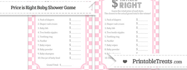 Pink Checker Pattern Price is Right Baby Shower Game — Printable Treats.com