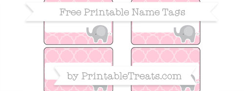 Free Pink Quatrefoil Pattern Elephant Name Tags — Printable Treats.com