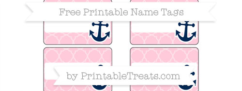 Free Pink Quatrefoil Pattern Nautical Name Tags — Printable Treats.com