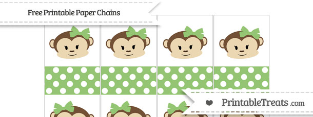 Pistachio Green Polka Dot Girl Monkey Paper Chains — Printable Treats.com