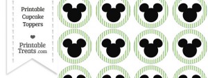 Free Pistachio Green Striped Mickey Mouse Cupcake Toppers — Printable ...