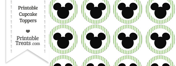Free Pistachio Green Striped Mickey Mouse Cupcake Toppers — Printable ...