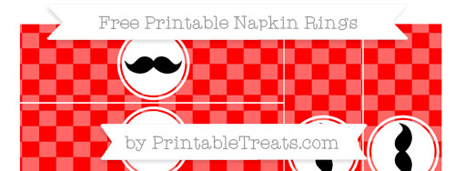 Red Checker Pattern Mustache Napkin Rings — Printable Treats.com