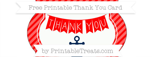Red Diagonal Striped Nautical Thank You Card — Printable Treats.com
