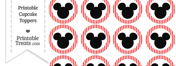 Free Red Striped Mickey Mouse Cupcake Toppers — Printable Treats.com