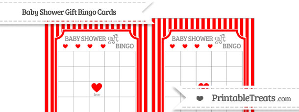 Red Thin Striped Pattern Baby Shower Gift Bingo Cards — Printable ...