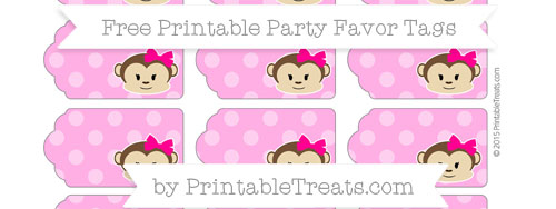 Rose Pink Dotted Pattern Girl Monkey Party Favor Tags — Printable ...