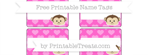 Free Rose Pink Heart Pattern Boy Monkey Name Tags — Printable Treats.com
