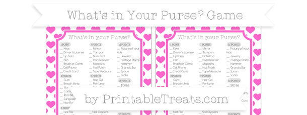 Rose Pink Heart Pattern Whats in Your Purse Baby Shower Game ...