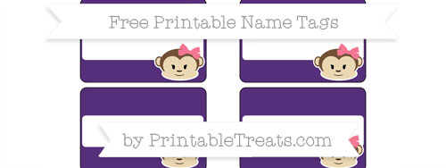 Free Royal Purple Girl Monkey Name Tags — Printable Treats.com