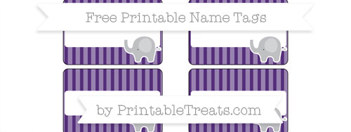 Free Royal Purple Thin Striped Pattern Elephant Name Tags — Printable ...
