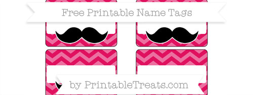 Ruby Pink Chevron Mustache Name Tags — Printable Treats.com