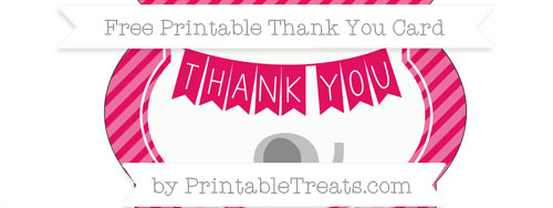 Ruby Pink Diagonal Striped Elephant Thank You Card — Printable Treats.com