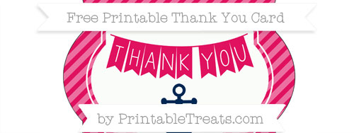 Ruby Pink Diagonal Striped Nautical Thank You Card — Printable Treats.com
