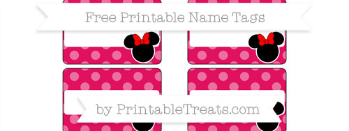 Free Ruby Pink Dotted Pattern Minnie Mouse Name Tags — Printable Treats.com