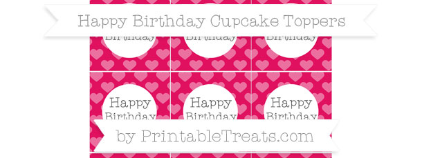 Ruby Pink Heart Pattern Happy Birthday Cupcake Toppers — Printable ...