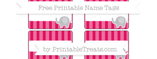 Free Ruby Pink Striped Elephant Name Tags — Printable Treats.com