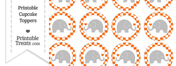 Free Safety Orange Checker Pattern Baby Elephant Cupcake Toppers ...