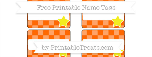 Free Safety Orange Checker Pattern Star Name Tags — Printable Treats.com