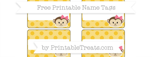 Free Saffron Yellow Polka Dot Girl Monkey Name Tags — Printable Treats.com