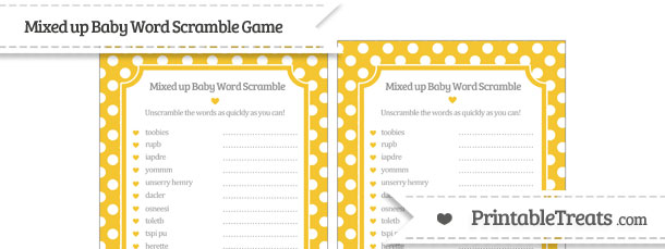 Saffron Yellow Polka Dot Mixed Up Baby Word Scramble Game — Printable ...