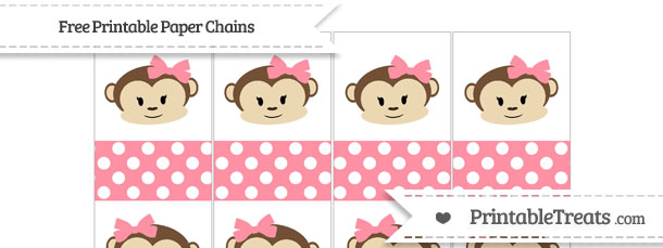 Salmon Pink Polka Dot Girl Monkey Paper Chains — Printable Treats.com