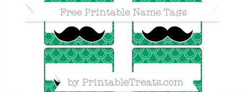 Shamrock Green Fish Scale Pattern Mustache Name Tags — Printable Treats.com