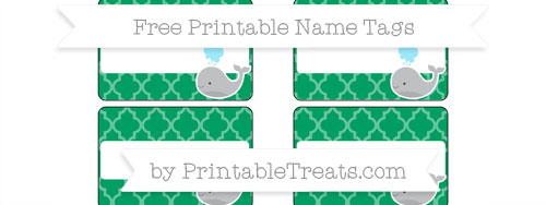 Free Shamrock Green Moroccan Tile Whale Name Tags — Printable Treats.com