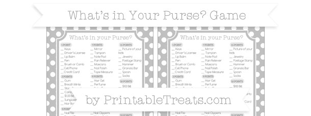 Silver Polka Dot Whats in Your Purse Baby Shower Game — Printable ...