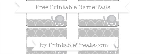 Free Silver Quatrefoil Pattern Elephant Name Tags — Printable Treats.com