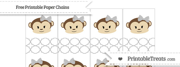 Silver Quatrefoil Pattern Girl Monkey Paper Chains — Printable Treats.com