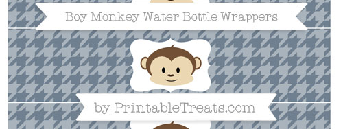 Slate Grey Houndstooth Pattern Boy Monkey Water Bottle Wrappers ...