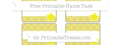Free Straw Yellow Moroccan Tile Star Name Tags — Printable Treats.com