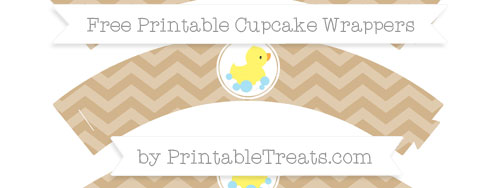 Free Tan Chevron Baby Duck Cupcake Wrappers — Printable Treats.com