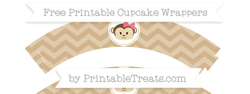 Free Tan Chevron Girl Monkey Cupcake Wrappers — Printable Treats.com