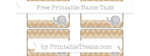 Free Tan Herringbone Pattern Elephant Name Tags — Printable Treats.com