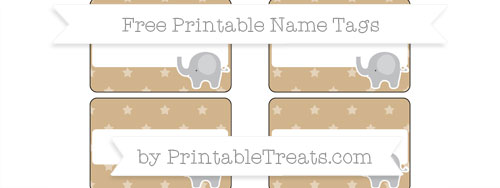 Free Tan Star Pattern Elephant Name Tags — Printable Treats.com