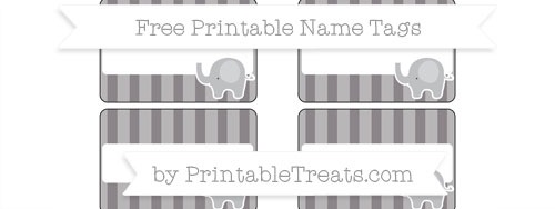 Free Taupe Grey Striped Elephant Name Tags — Printable Treats.com