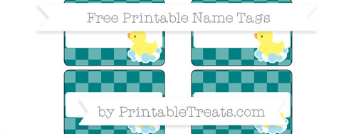 Free Teal Checker Pattern Baby Duck Name Tags — Printable Treats.com