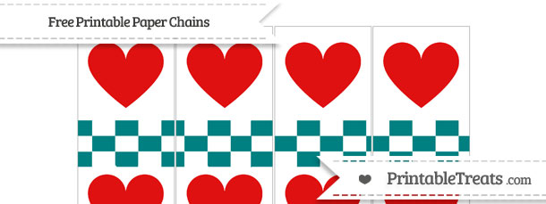Teal Checker Pattern Heart Paper Chains — Printable Treats.com
